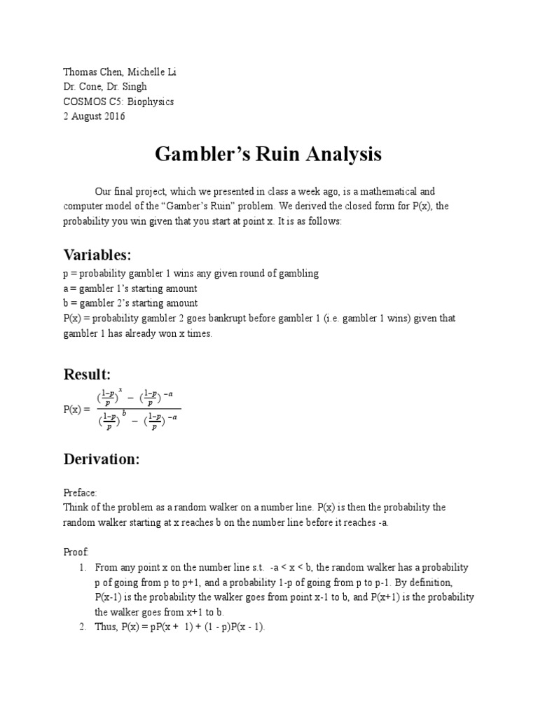 Gambler's Ruin Analysis: Variables | PDF | Gambling | Odds