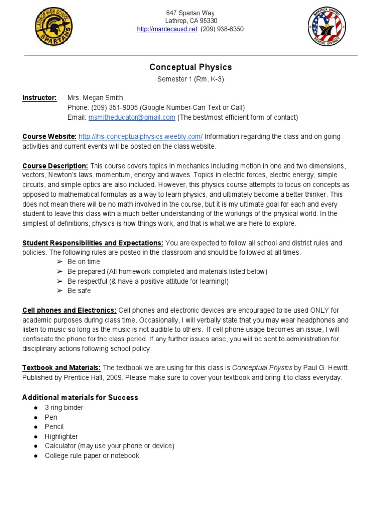 Conceptual Physics Course Syllabus | PDF | Educational Assessment ...
