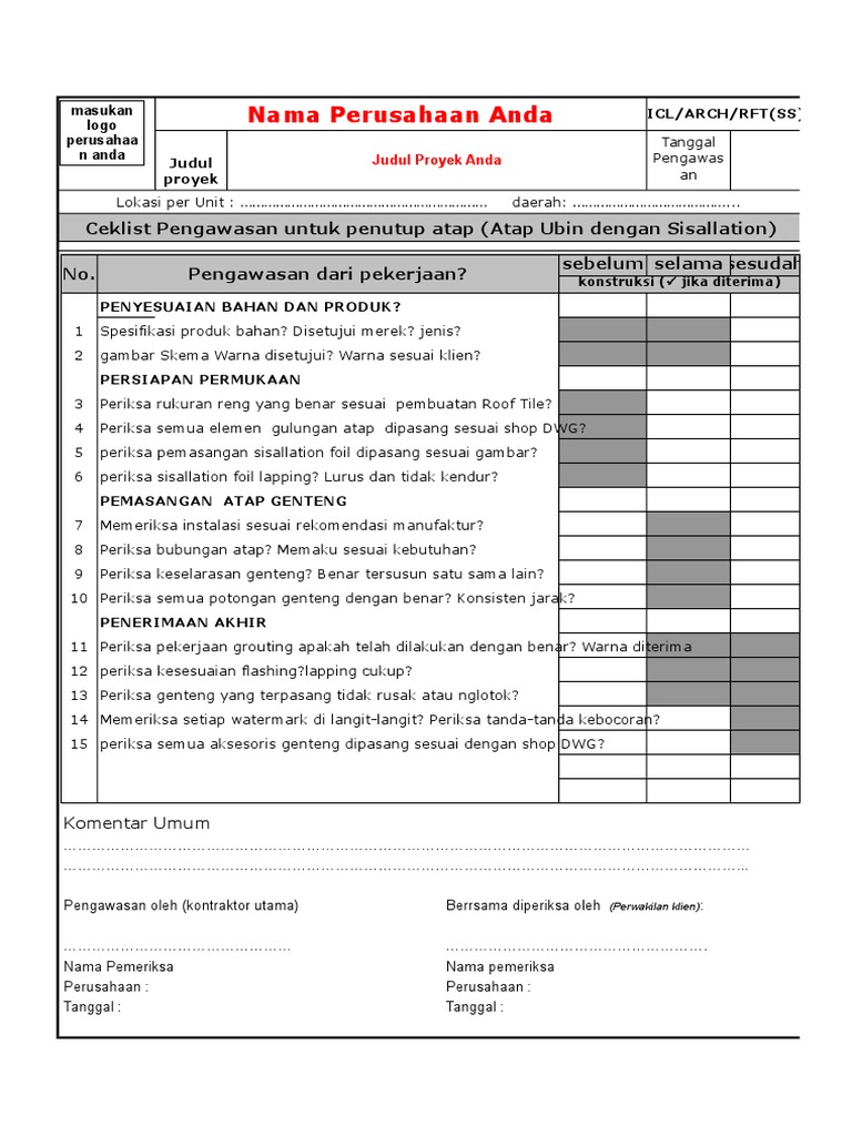 16 Checklist ARCH Roof Tiles (With Sisallation) Bahasa Indonesia | PDF