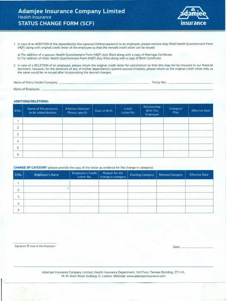 Adamjee Addition Form | PDF