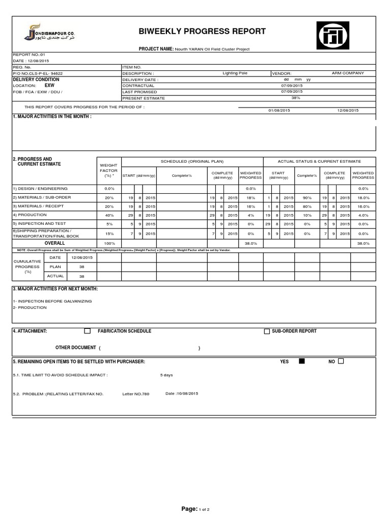 Vendor Progress Report-01 | PDF | Business