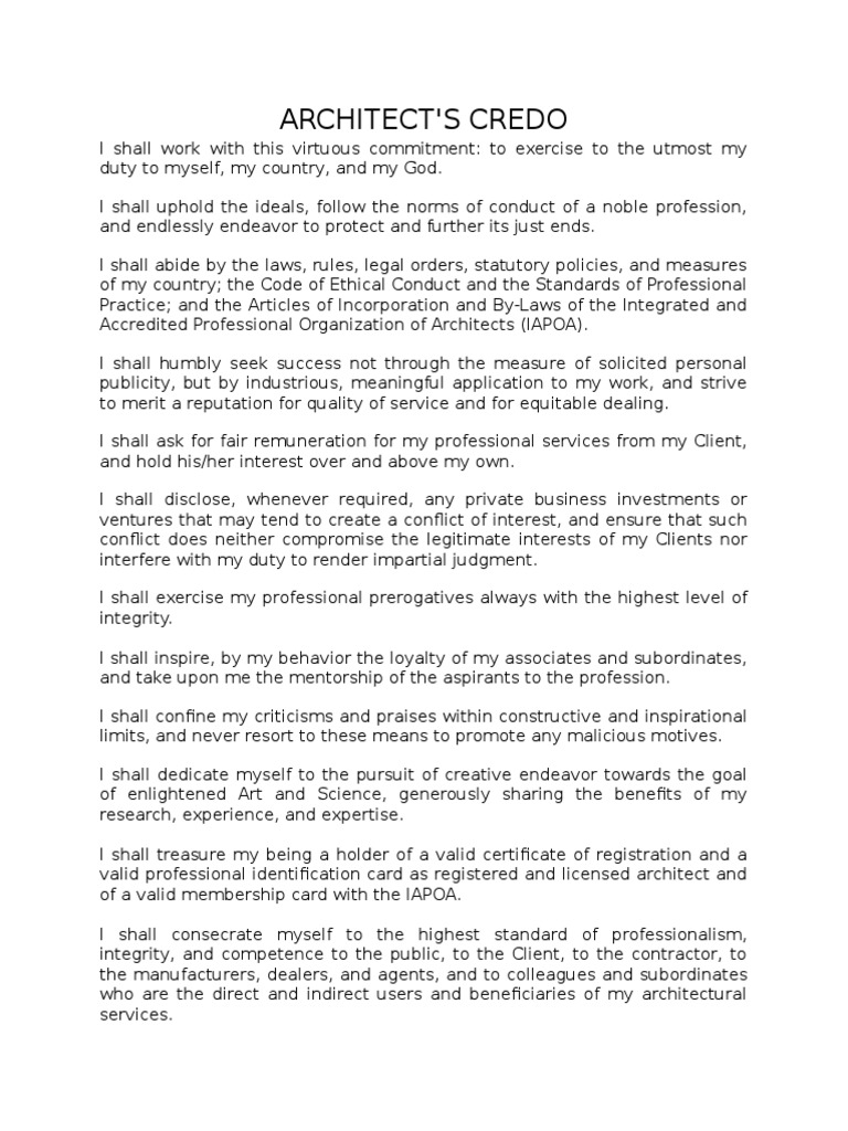 Architect's Credo | PDF