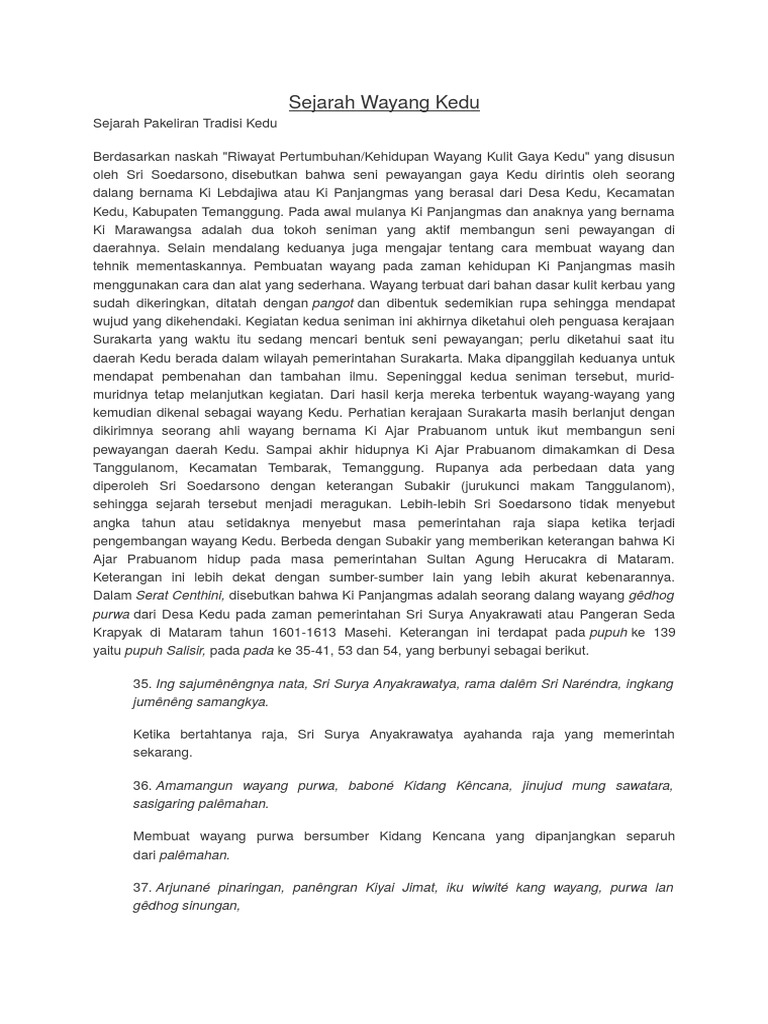 Sejarah Wayang Kedu dan Tokohnya | PDF | Sejarah | Agama & Spiritualitas