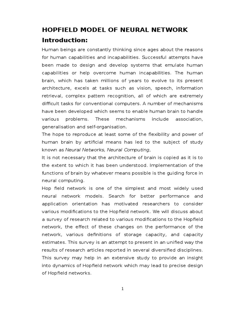 Hopfield Model of Neural Network | PDF
