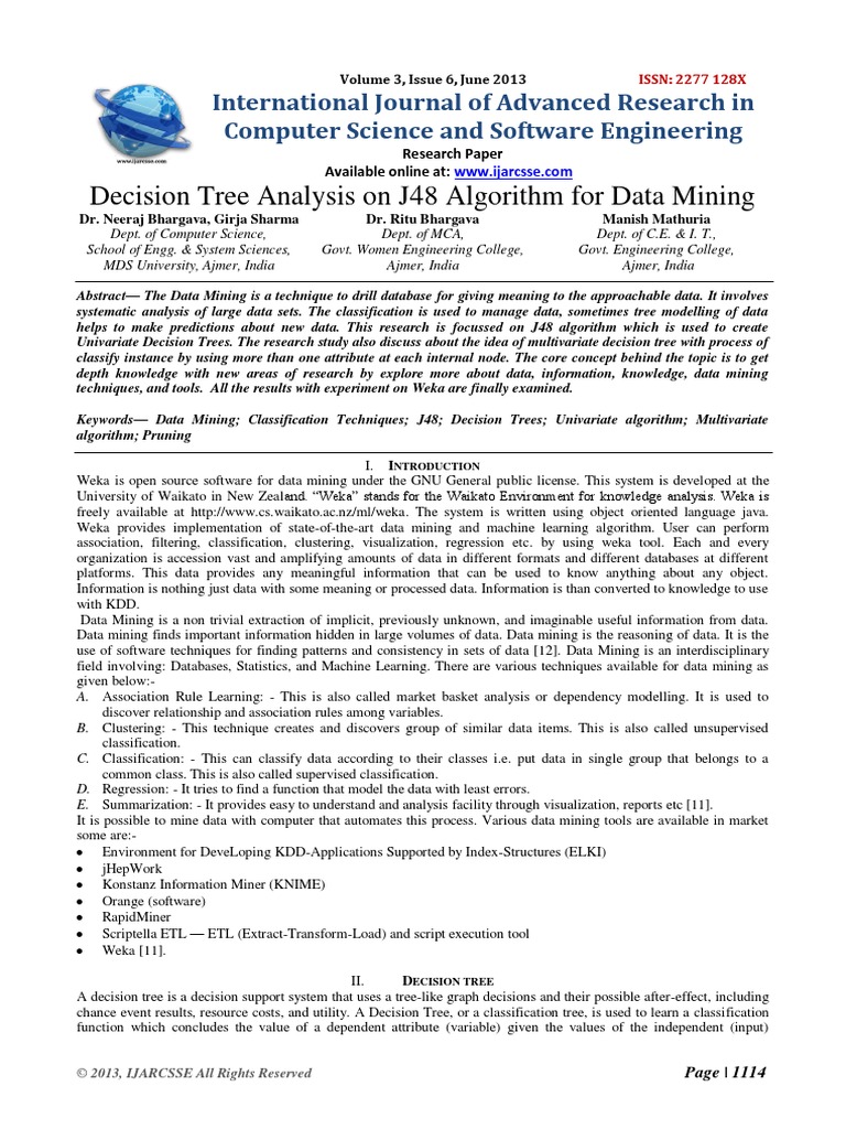 Decision Tree Analysis On J48 Algorithm PDF | PDF | Data Mining | Statistical Classification