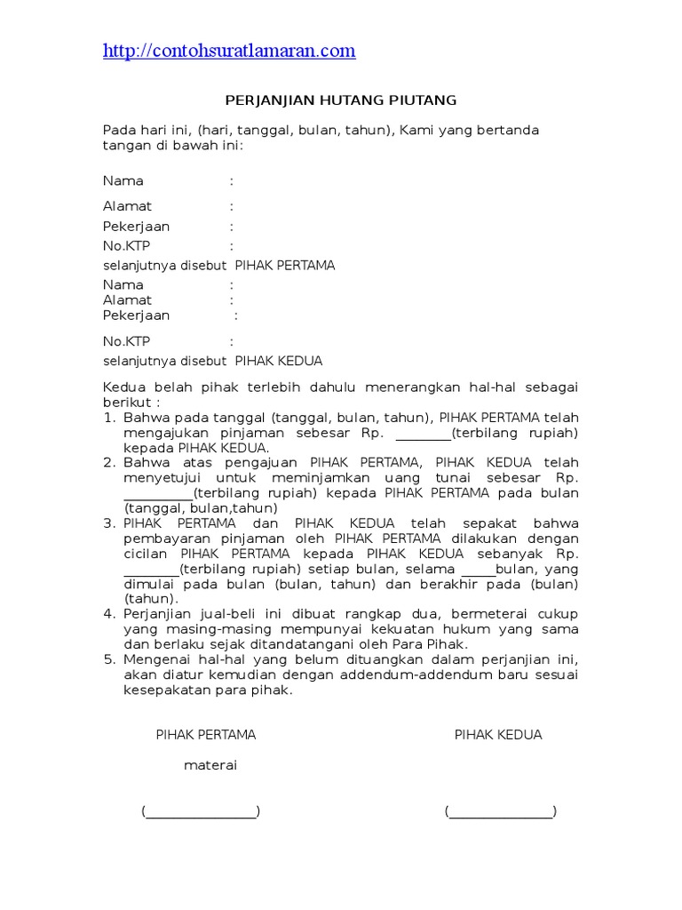 Surat Perjanjian Cicilan Hutang | PDF