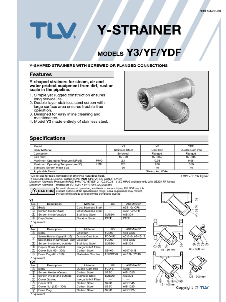 TLV Y Strainer | PDF | Steel | Cast Iron