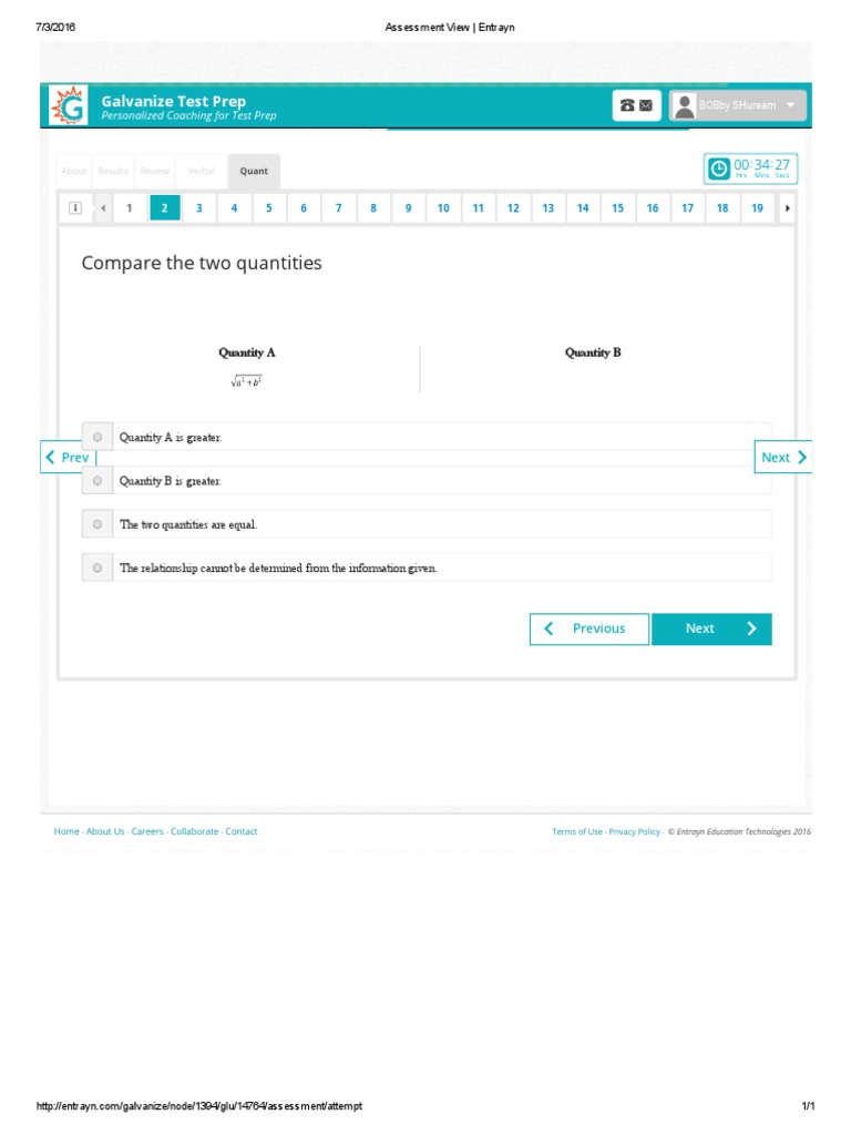 Compare The Two Quantities: Galvanize Test Prep | PDF | Business | Self ...