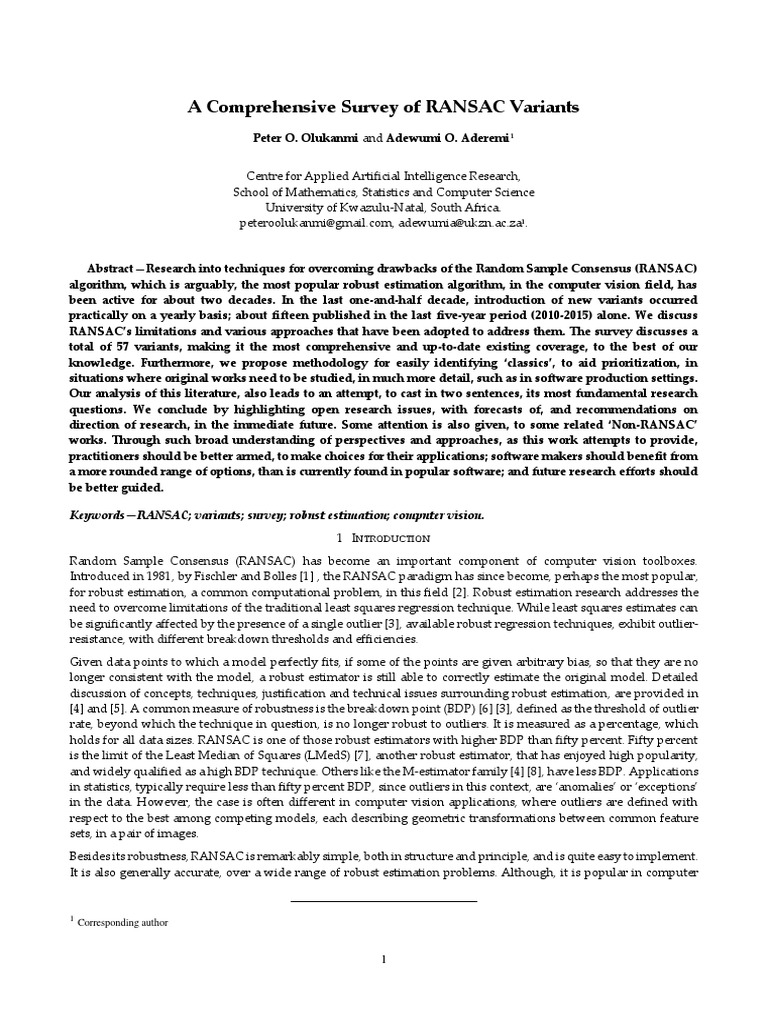 Comprehensive Survey of RANSAC Variants | PDF | Robust Statistics | Metaheuristic