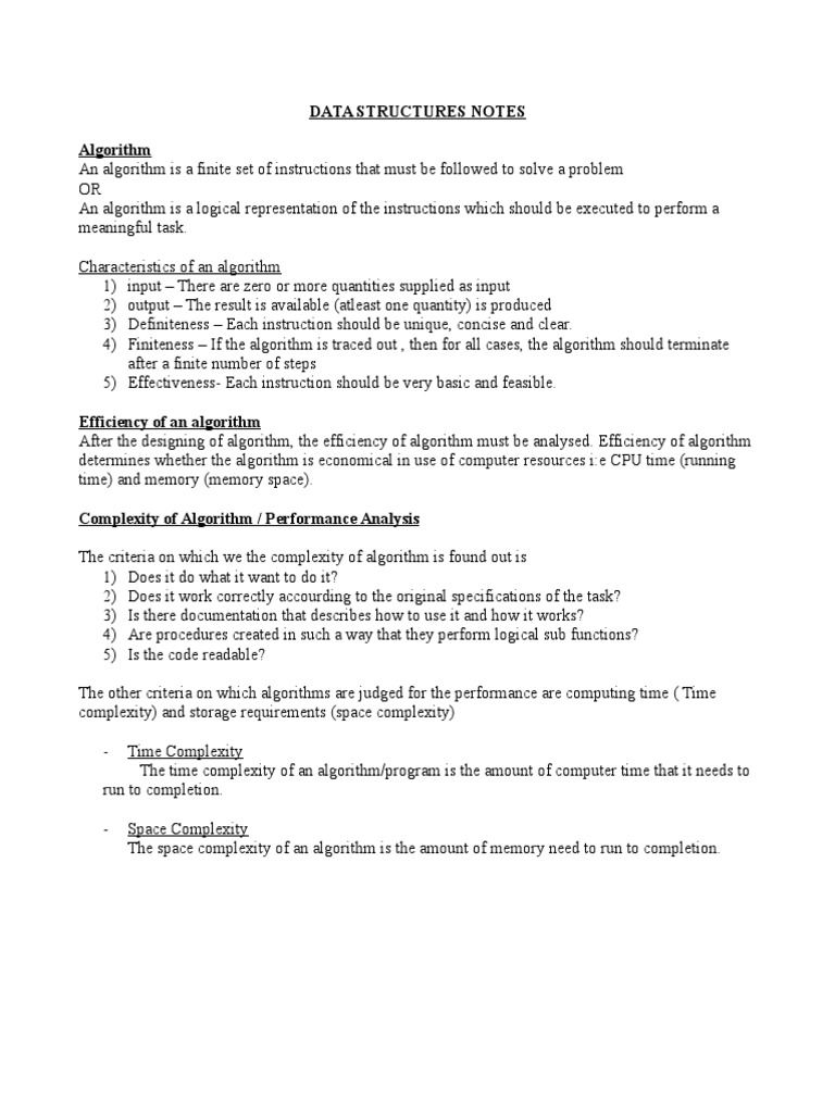 Data Structures Notes Pdf Array Data Structure Algorithms 2403