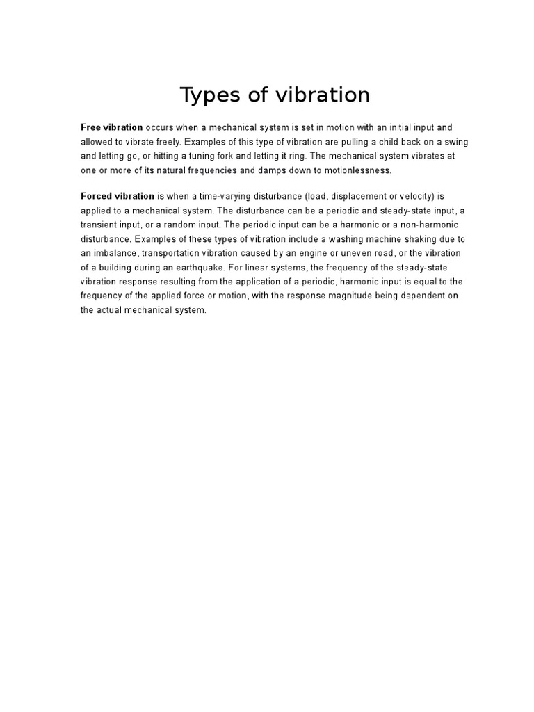 Types of Vibration: Free Vibration Occurs When A Mechanical System Is ...