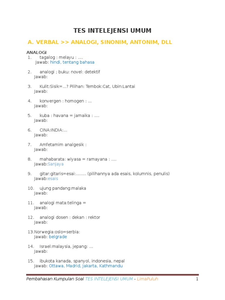 Contoh Soal Tes Intelegensi Umum | PDF