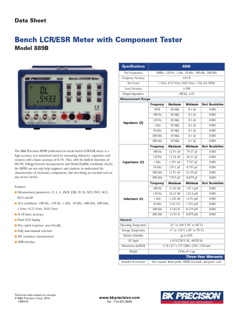 Bench LCR/ESR Meter With Component Tester: Data Sheet | PDF