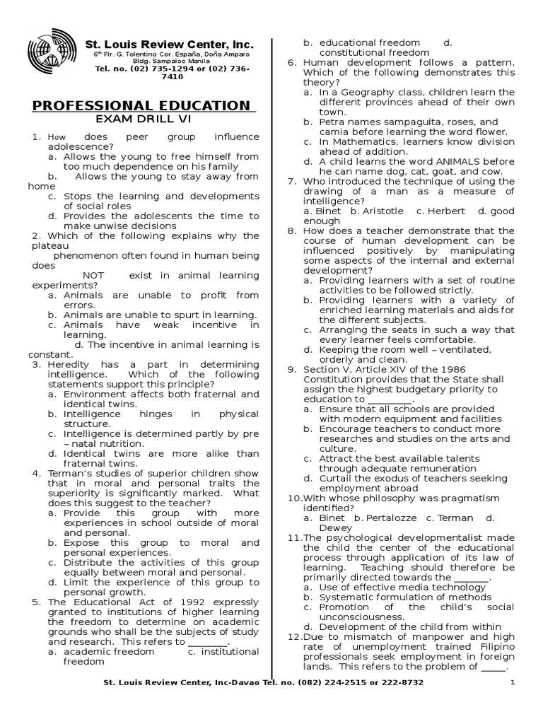 LET Reviewer 2016 Professional Education | PDF | Teachers | Test ...