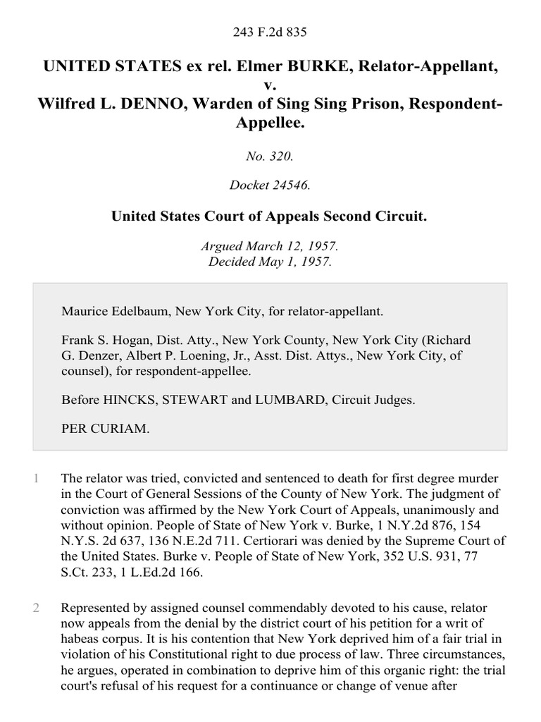 United States Ex Rel. Elmer Burke, Relator-Appellant v. Wilfred L ...