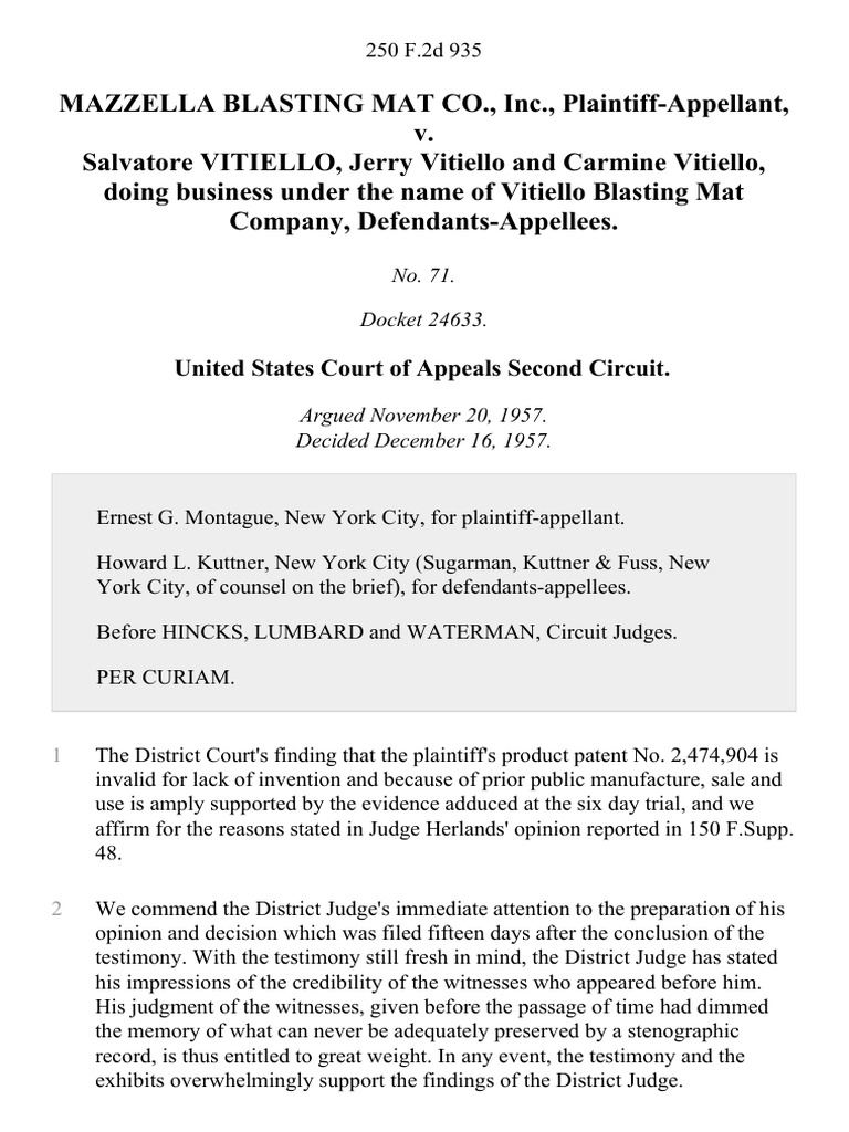 Mazzella Blasting Mat Co., Inc. v. Salvatore Vitiello, Jerry Vitiello ...