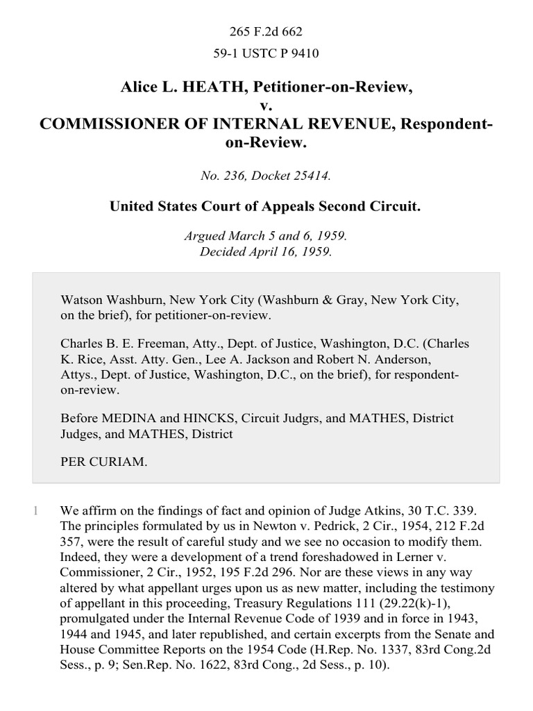 Alice L. Heath, Petitioner-On-Review v. Commissioner of Internal Revenue, Respondent-On-Review ...