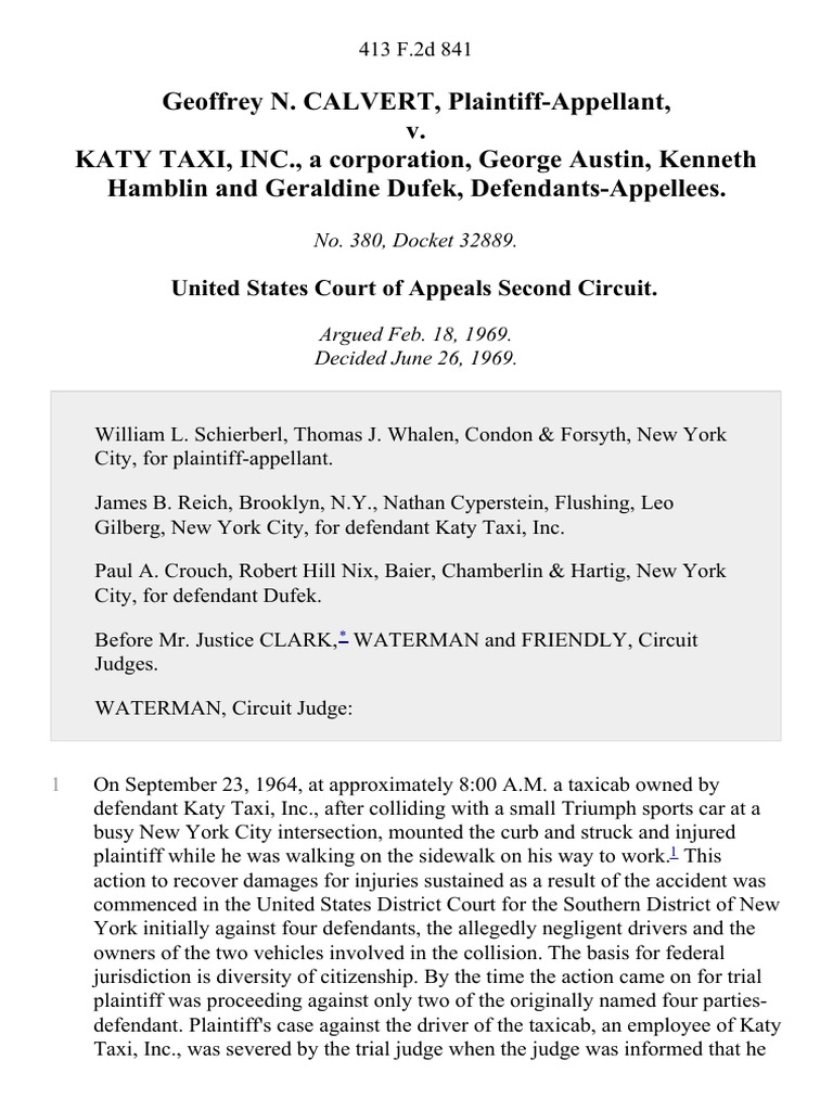 Geoffrey N. Calvert v. Katy Taxi, Inc., A Corporation, George Austin ...