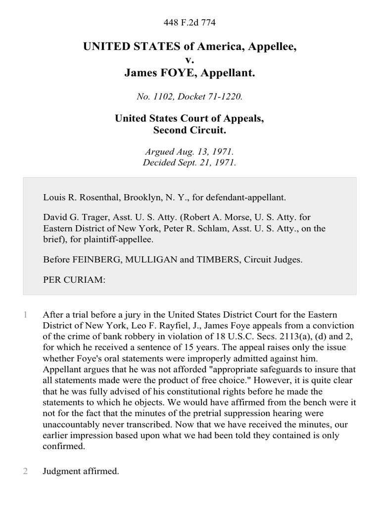 United States v. James Foye, 448 F.2d 774, 2d Cir. (1971) | PDF