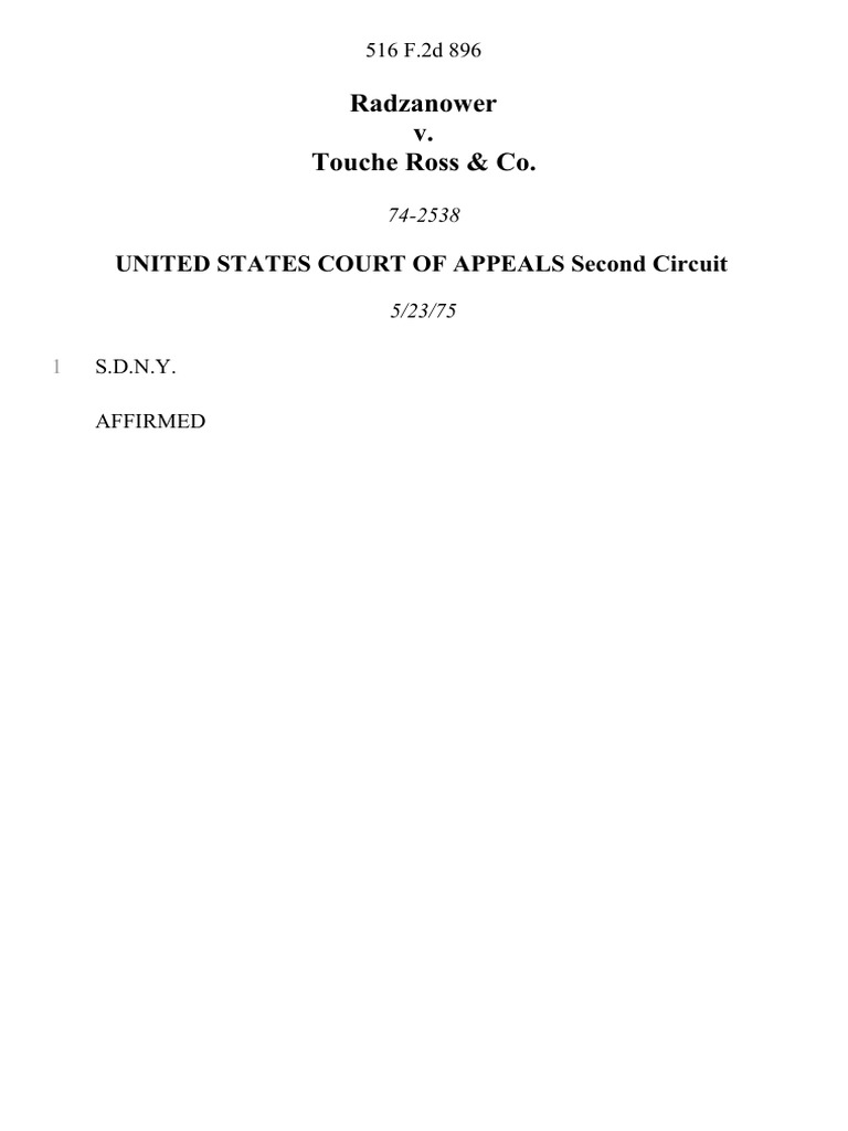 Radzanower v. Touche Ross & Co, 516 F.2d 896, 2d Cir. (1975) | PDF