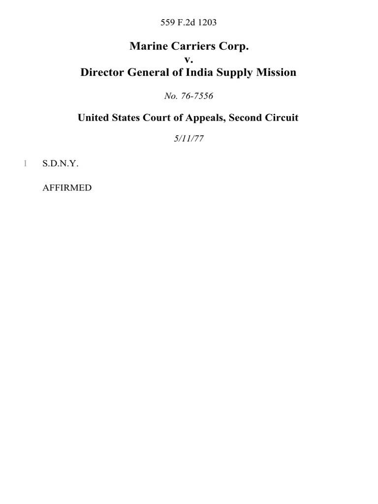 Marine Carriers Corp. v. Director General of India Supply Mission, 559 ...