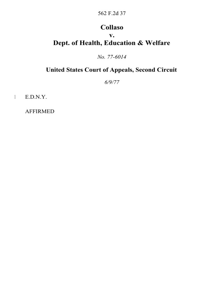 Collaso v. Dept. of Health, Education & Welfare, 562 F.2d 37, 2d Cir ...