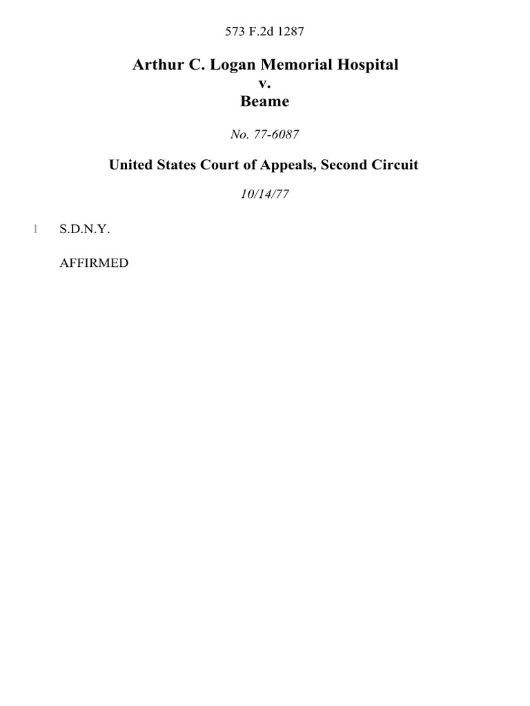 Arthur C. Logan Memorial Hospital v. Beame, 573 F.2d 1287, 2d Cir ...