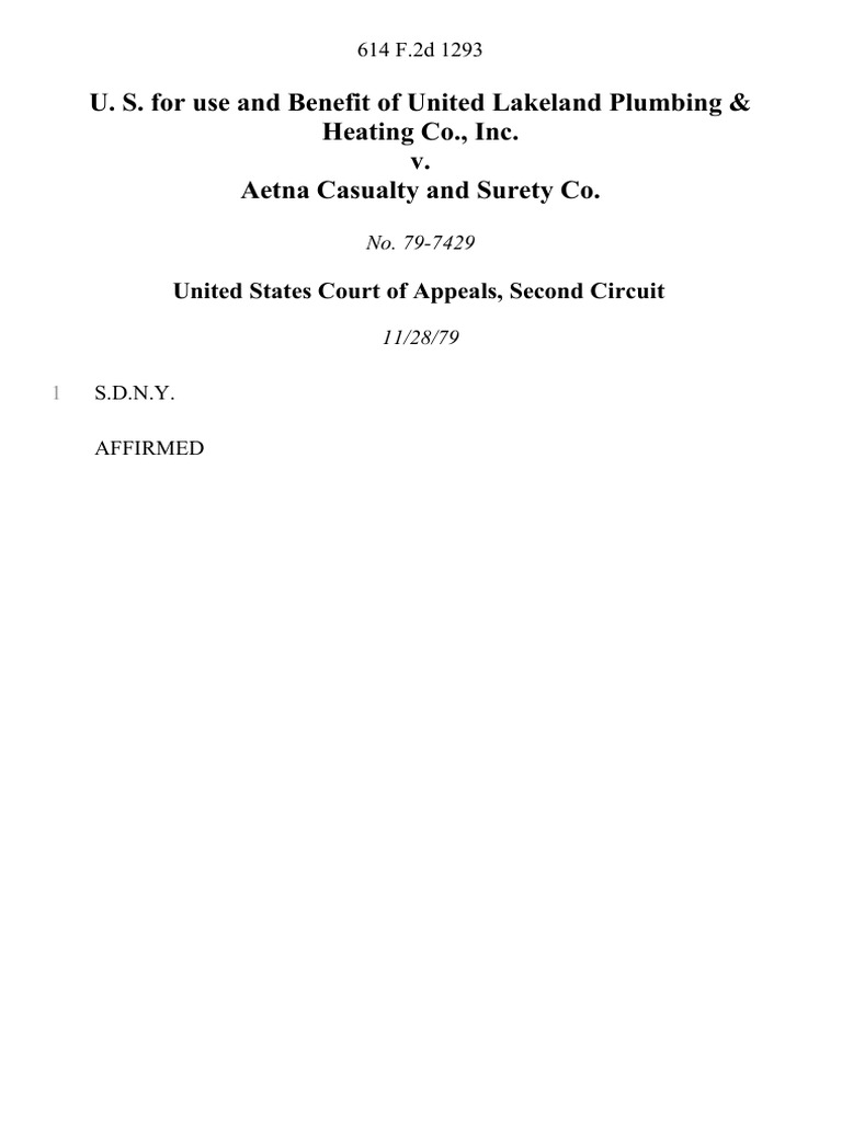 U. S. For Use and Benefit of United Lakeland Plumbing & Heating Co ...