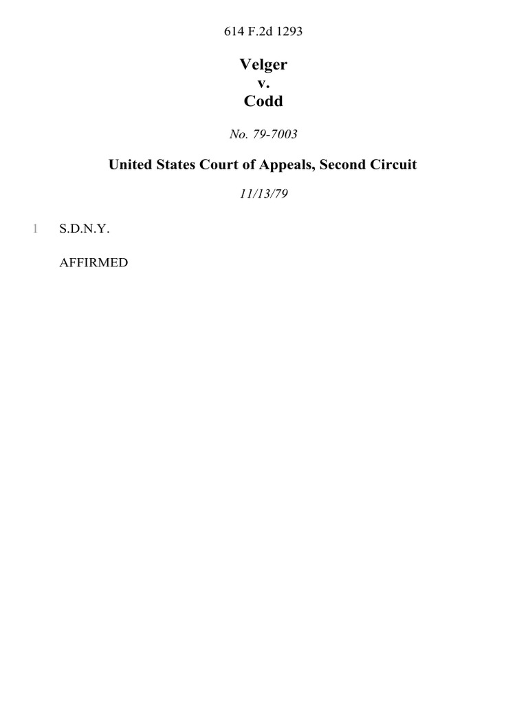 Velger v. Codd, 614 F.2d 1293, 2d Cir. (1979) | PDF