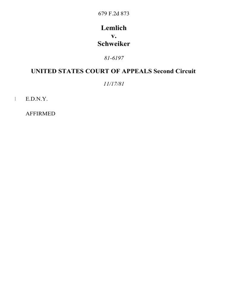 Lemlich v. Schweiker, 679 F.2d 873, 2d Cir. (1981) | PDF
