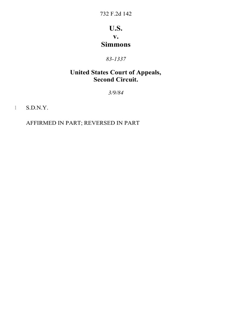 United States v. Simmons, 732 F.2d 142, 2d Cir. (1984) | PDF | Federal ...