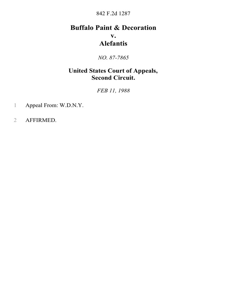 Buffalo Paint & Decoration v. Alefantis, 842 F.2d 1287, 2d Cir. (1988 ...