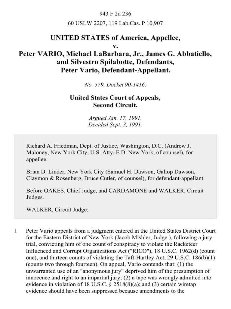 United States v. Peter Vario, Michael Labarbara, JR., James G ...