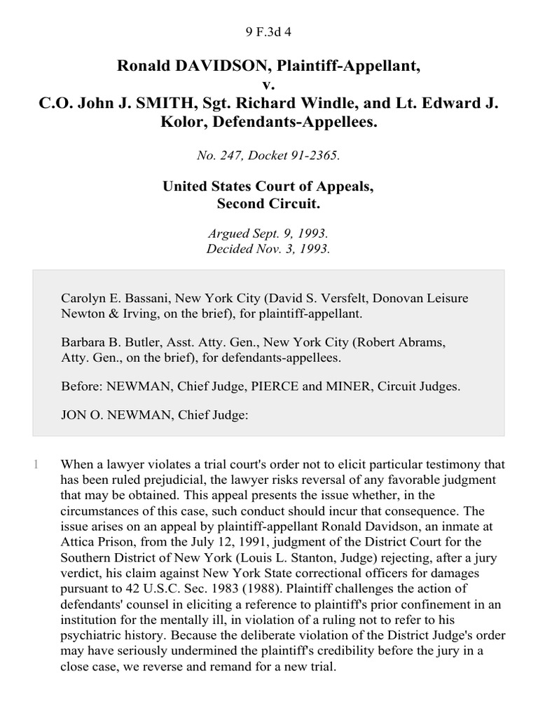 Ronald Davidson v. C.O. John J. Smith, Sgt. Richard Windle, and Lt ...