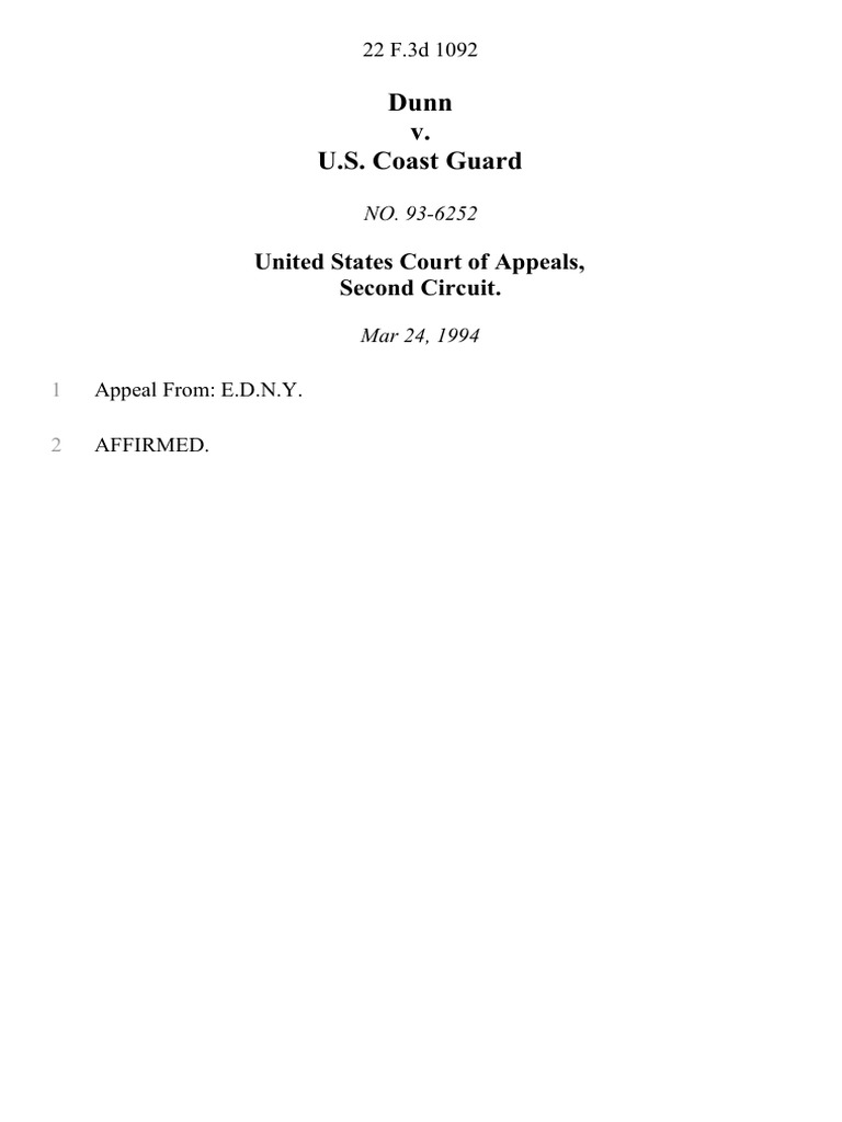 Dunn v. U.S. Coast Guard, 22 F.3d 1092, 2d Cir. (1994) | PDF | Federal ...
