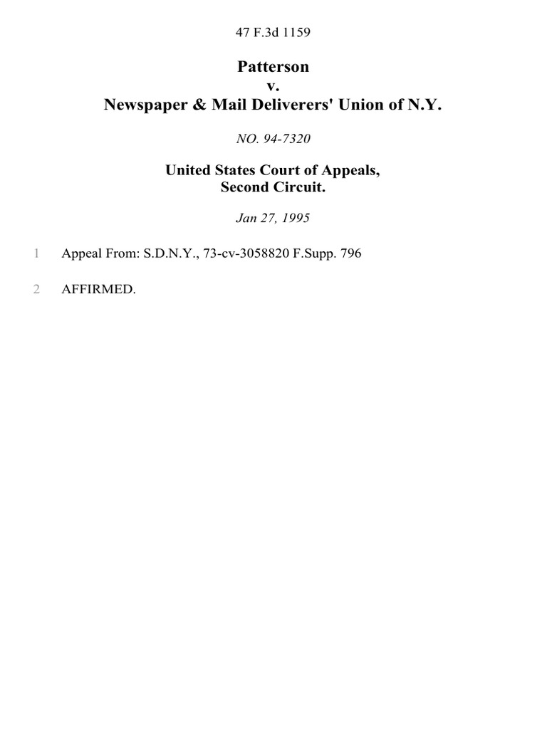 Patterson v. Newspaper & Mail Deliverers' Union of N.Y, 47 F.3d 1159 ...
