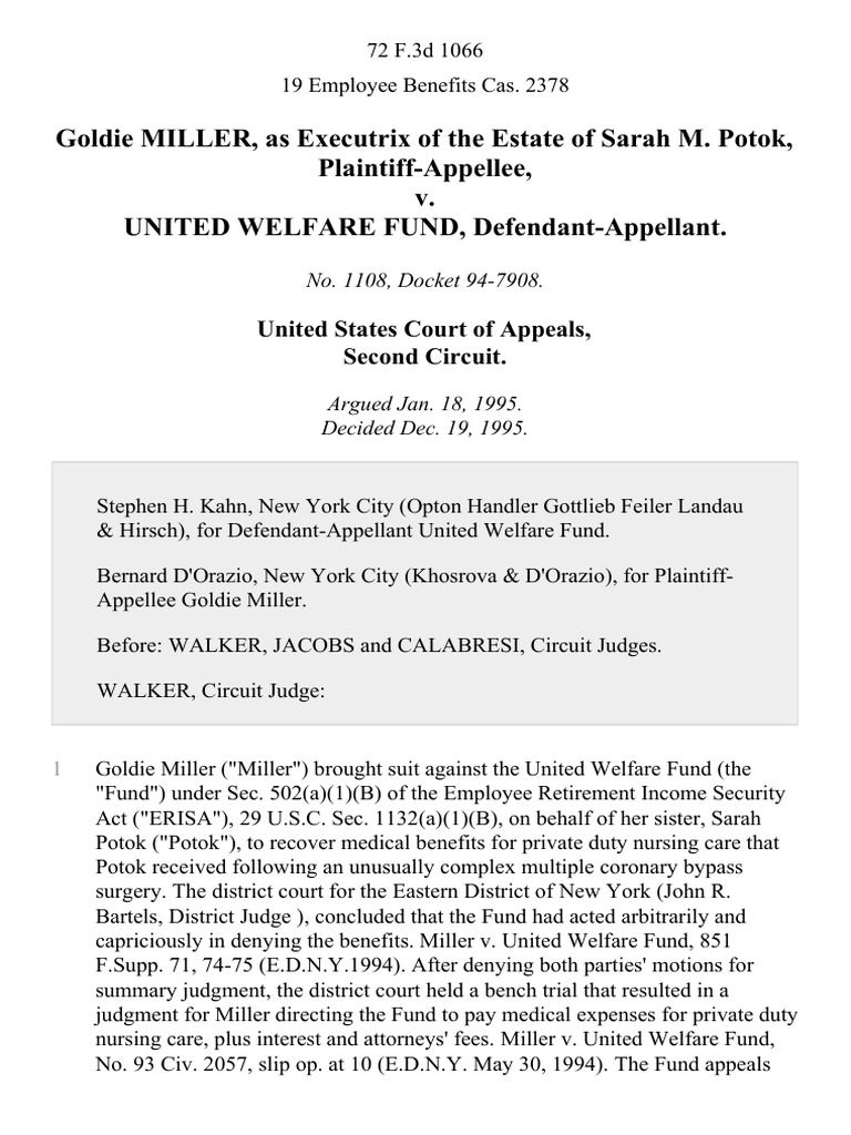 Goldie Miller, As of The Estate of Sarah M. Potok v. United Welfare ...