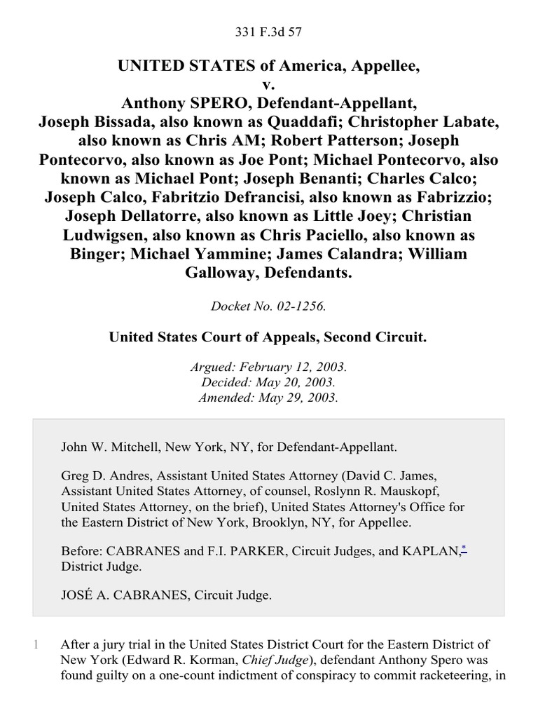 United States v. Anthony Spero, Joseph Bissada, Also Known as Quaddafi ...
