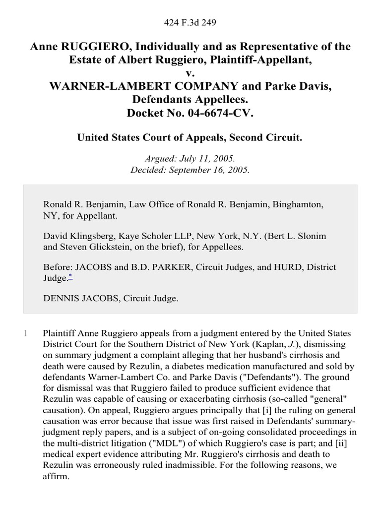 Anne Ruggiero, Individually and As Representative of The Estate of ...