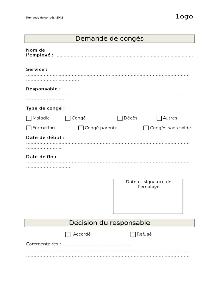 Modèle de demande de congé 2012 | PDF