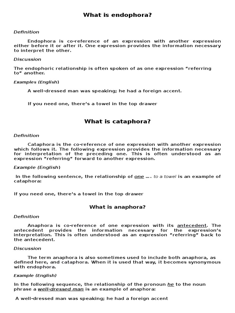 ENDOPHORA (Anaphora and Cataphora) | PDF