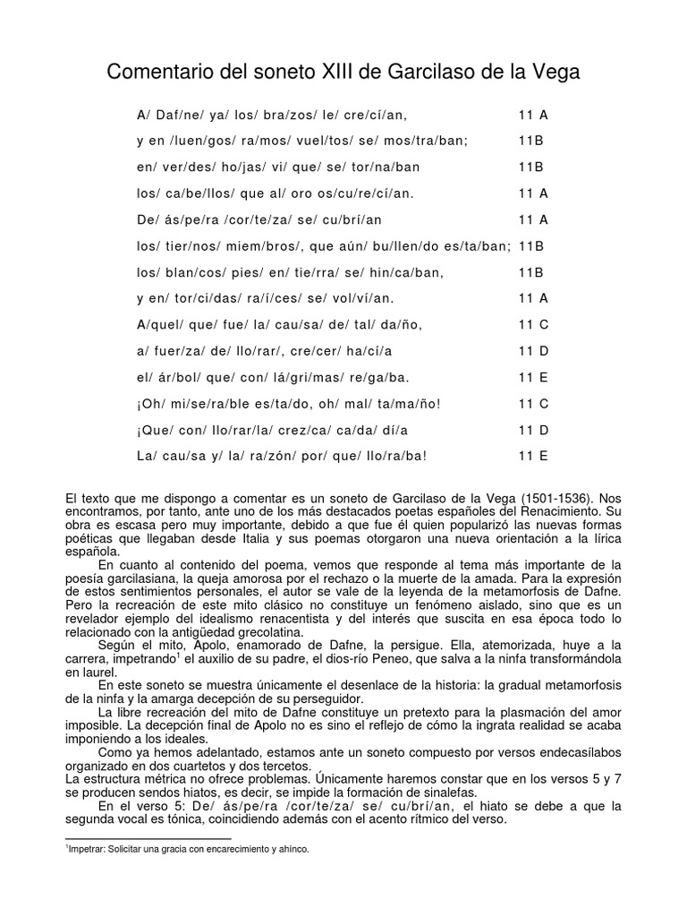 Soneto 13 Gracilaso de La Vega | PDF | Sonetos | Poesía
