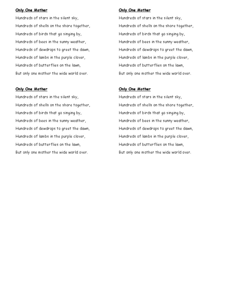 Only One Mother Only One Mother | PDF | Poetry