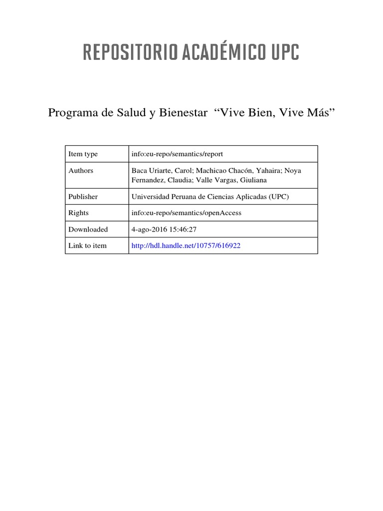 Programa De Salud Y Bienestar Vive Bien Vive Más Pdf Bienestar