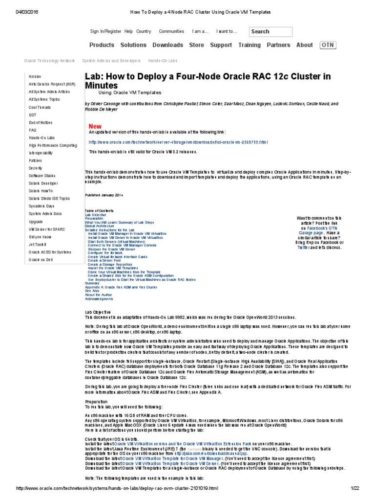 How To Deploy A 4 Node Rac Cluster Using Oracle Vm Templates Pdf Virtual Machine Oracle