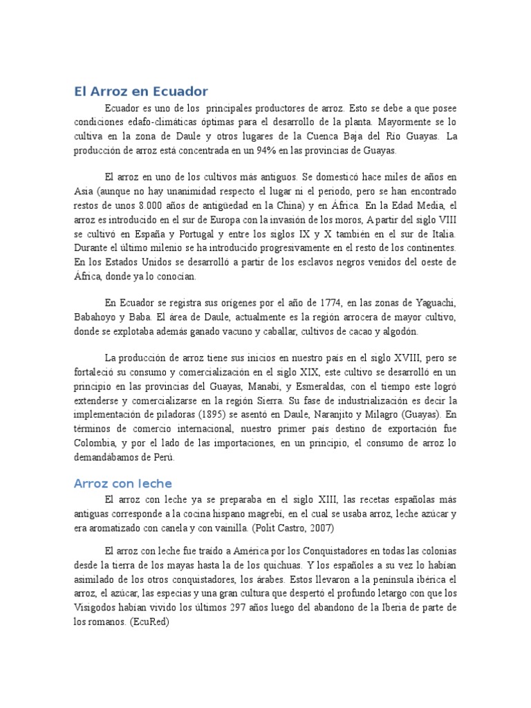 Producción y cultura del arroz en Ecuador | PDF | Arroz | Ecuador