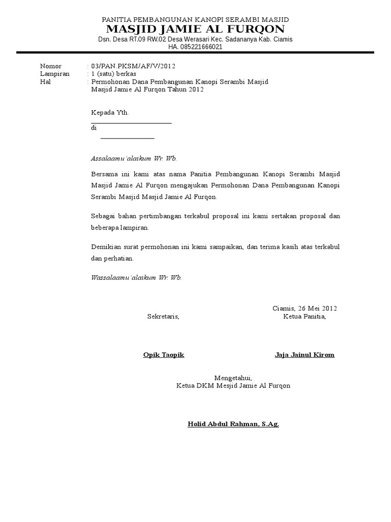 Proposal Pembangunan Kanopi Masjid | PDF