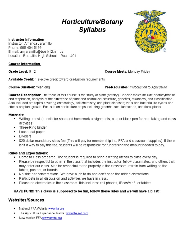 Horticulture and Botany Course Syllabus | PDF | Plants | Plant Nursery