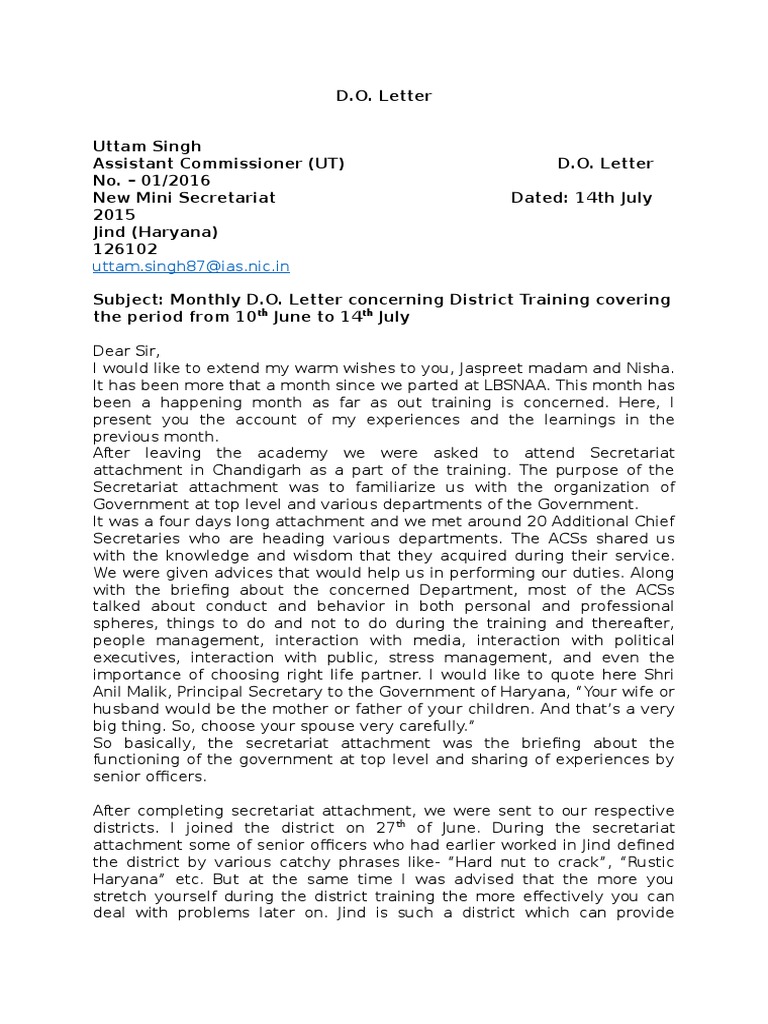 D.O. Letter: Uttam - Singh87@ias - Nic.in | PDF | Social Institutions ...