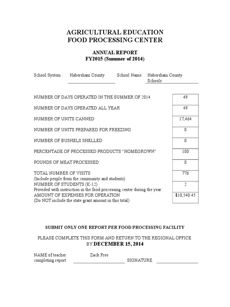 Habersham County Food Processing Report 2015 | PDF